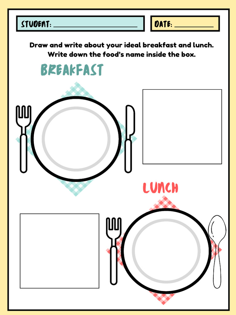 My Favourite Dishes Drawing Worksheet in Green Red Yellow Simple Style ...