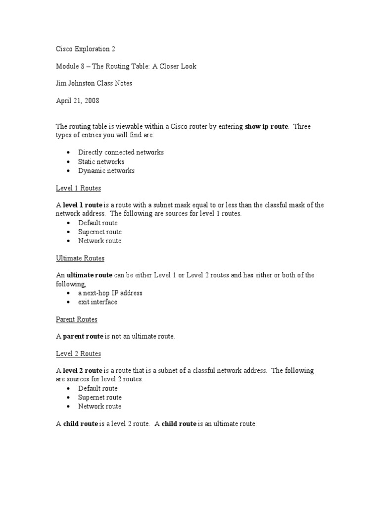Understanding Cisco Routing Tables | PDF | Computers
