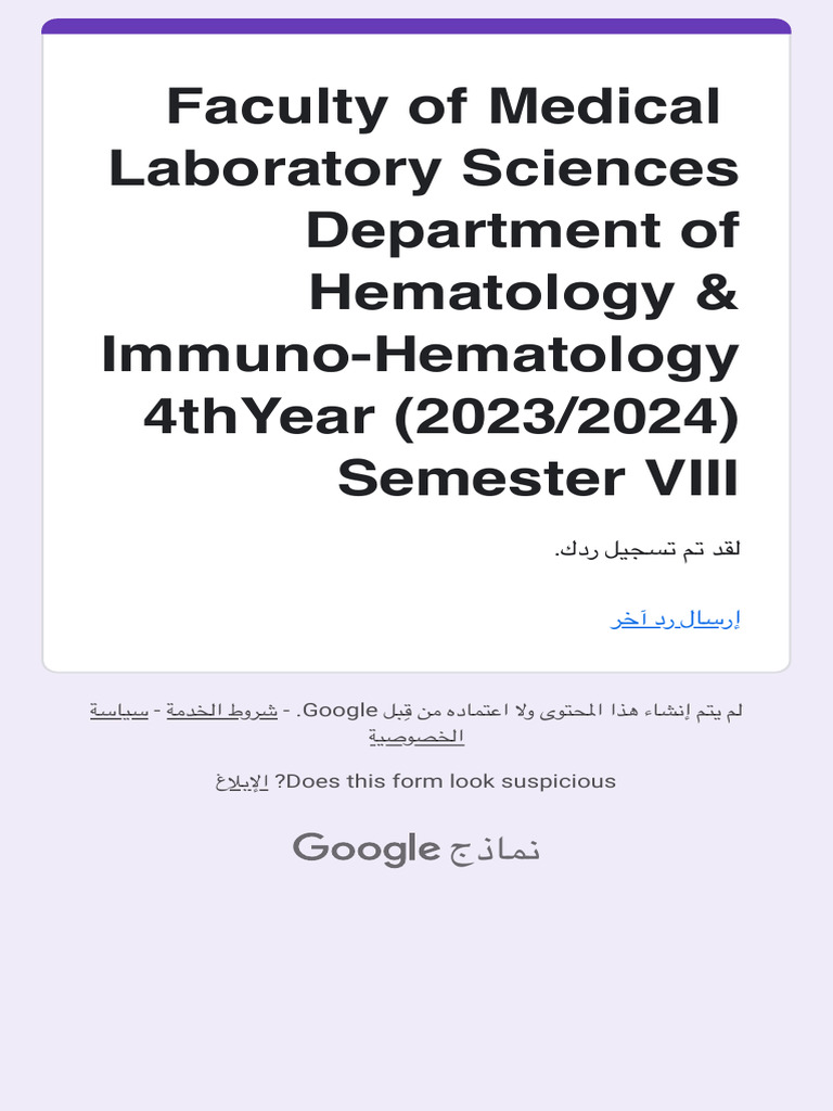 Faculty of Medical Laboratory Sciences Department of Hematology ...