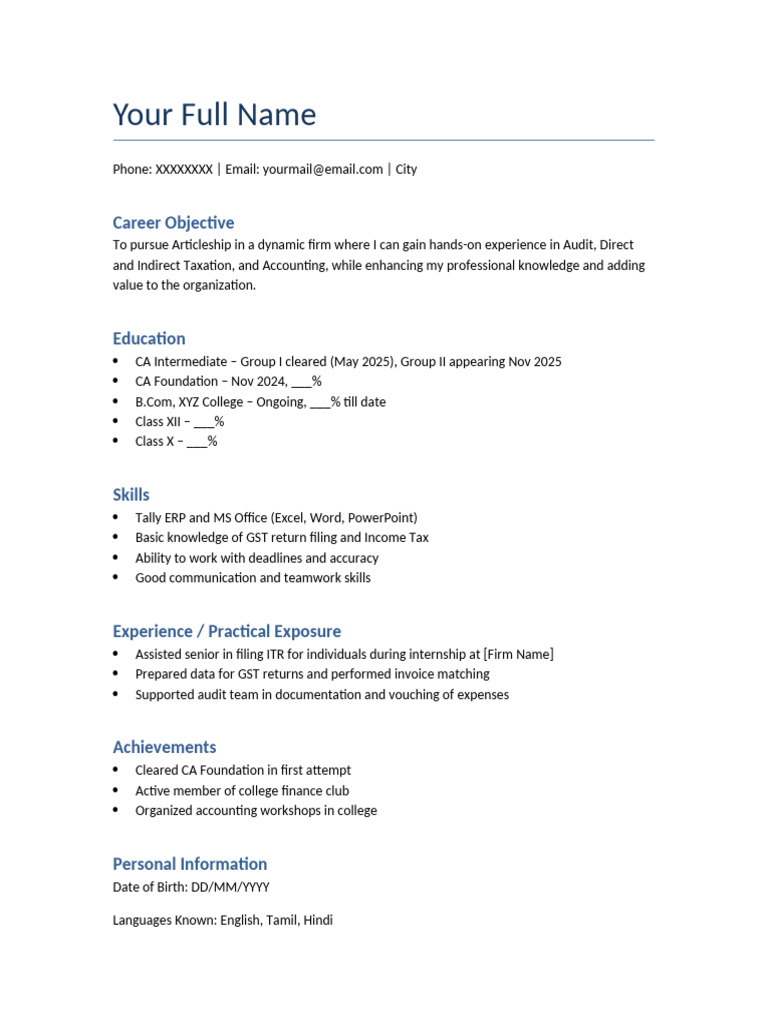 CA Articleship Resume MidSize | PDF