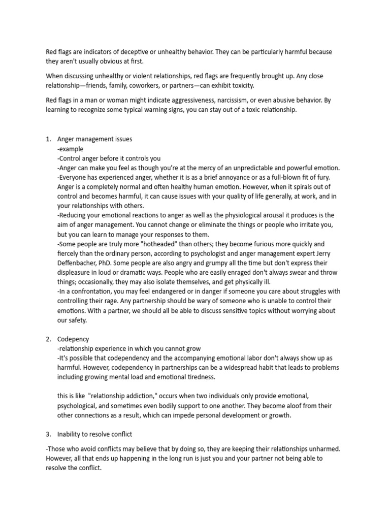 Red Flags Are Indicators of Deceptive or Unhealthy Behavior | PDF ...