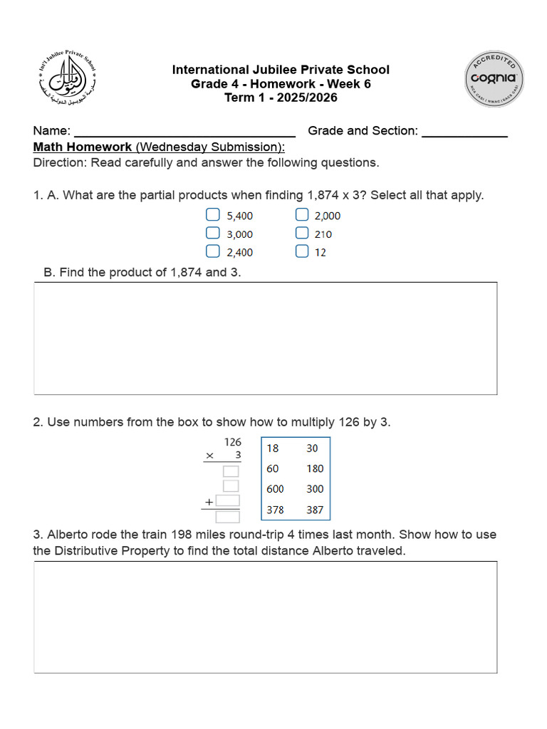 Partial Products and Area Models in Math | PDF