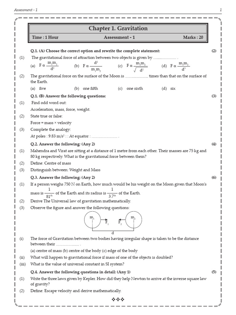 Gravitation Assessment Questions and Answers | PDF | Newton's Law Of ...