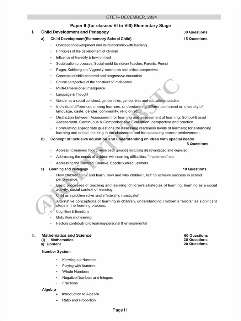 CTET Paper 2nd (B.ed) Syllabus | PDF