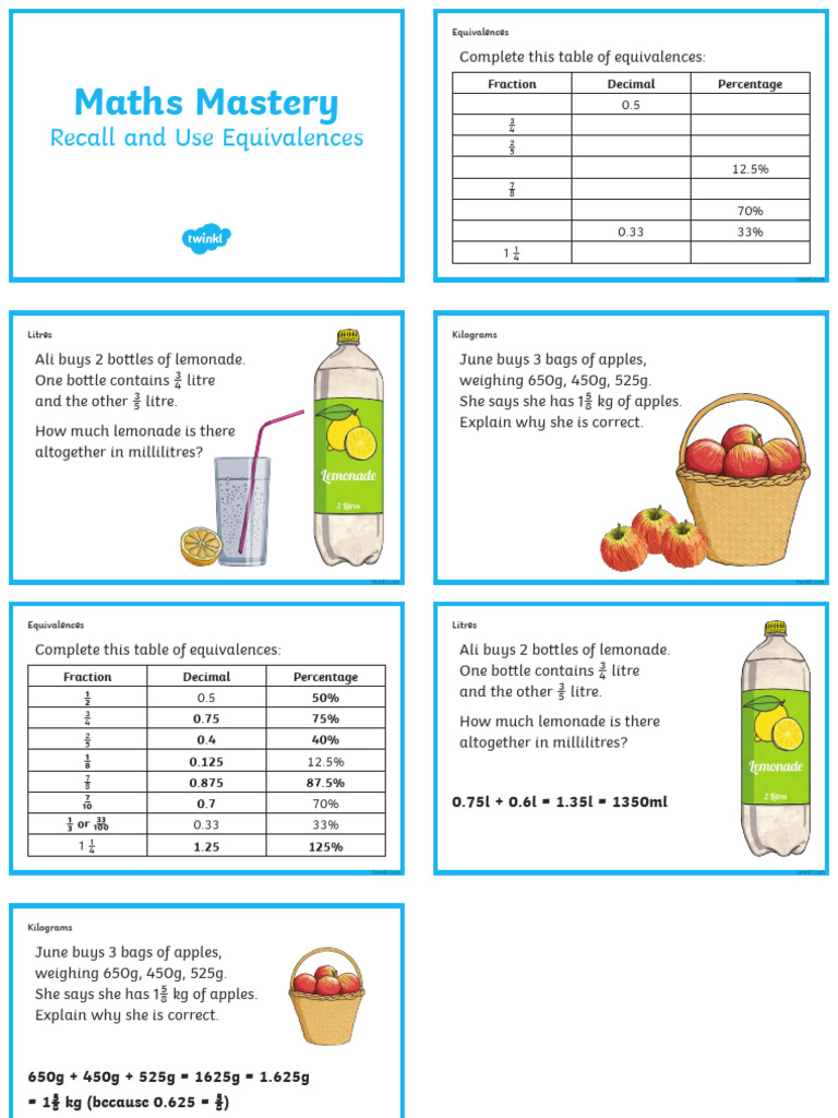 Year 6 Fractions Recall and Use Equivalences Maths Mastery | PDF ...