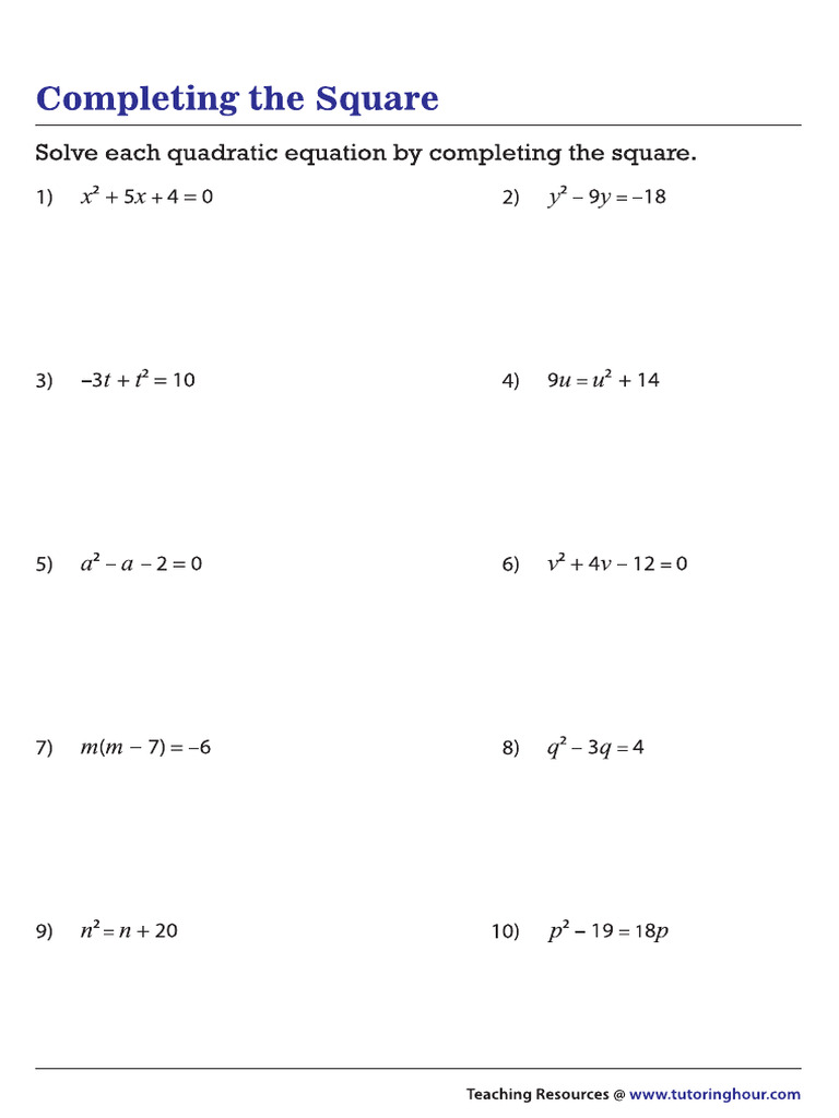 Completing The Square (Quadratic) | PDF