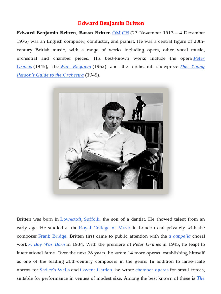 Edward Benjamin Britten: Composer Overview | PDF