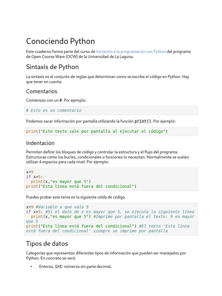 Conociendo Python. Iniciación A La Programación Con Python. OCW ULL 2023 | PDF | Python ...