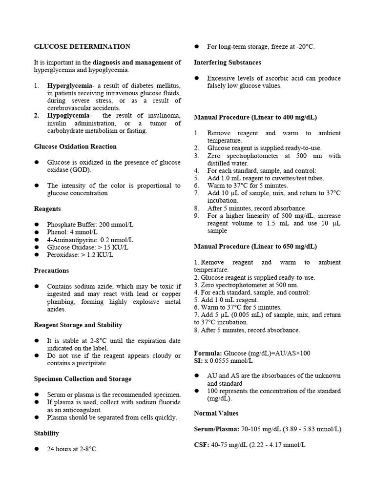 Glucose Determination Methods and Standards | PDF | Glucose | Hyperglycemia