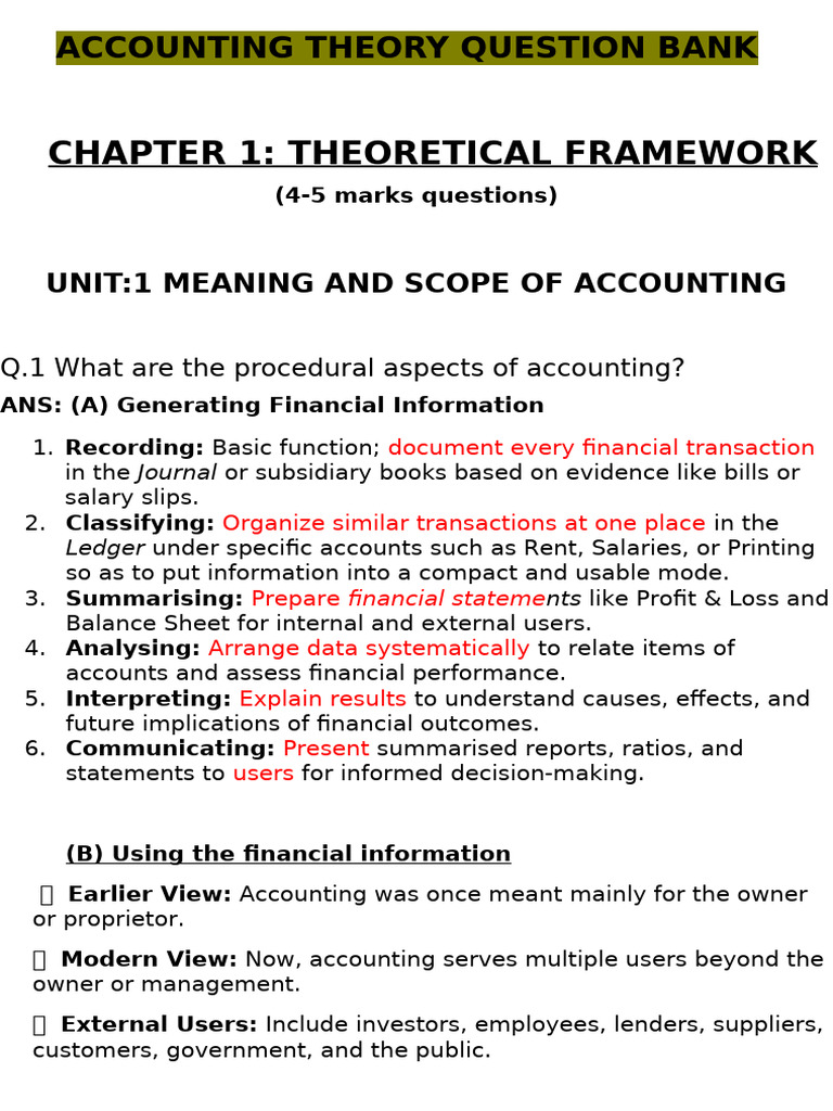 Accounting Theory Question Bank Cafc | PDF | Accounting | Information