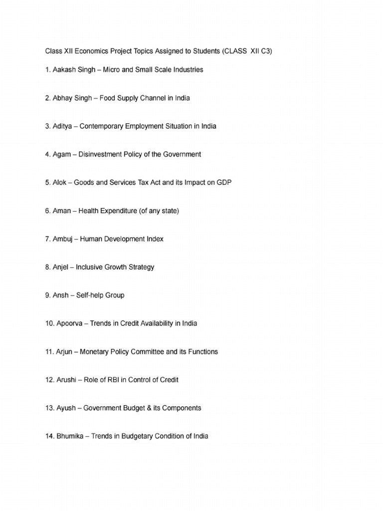 Economics Project Work Class XII C3 | PDF