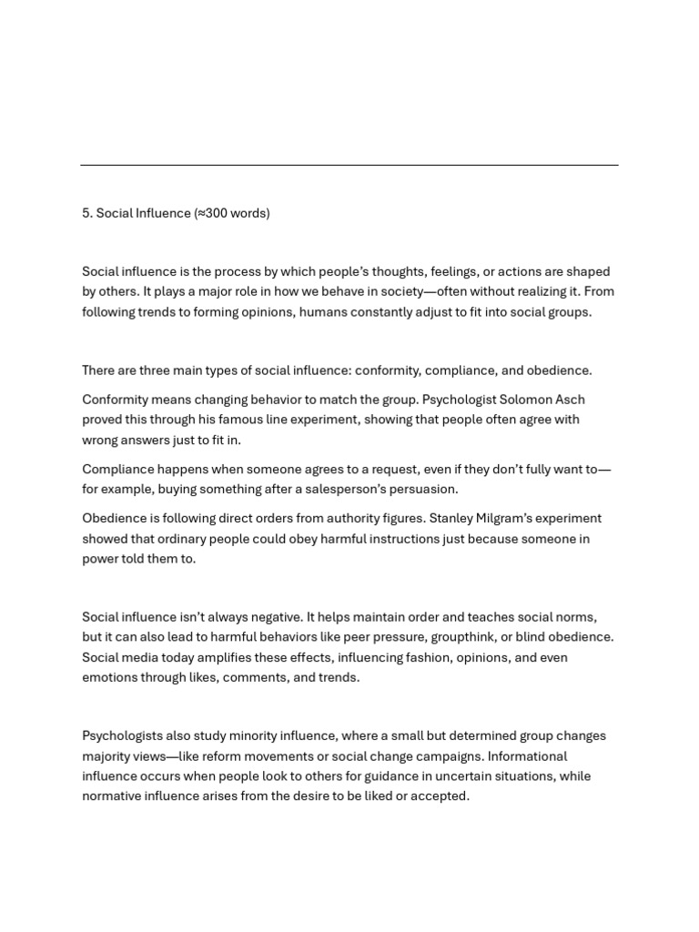 Social Influence Essay 300 | PDF
