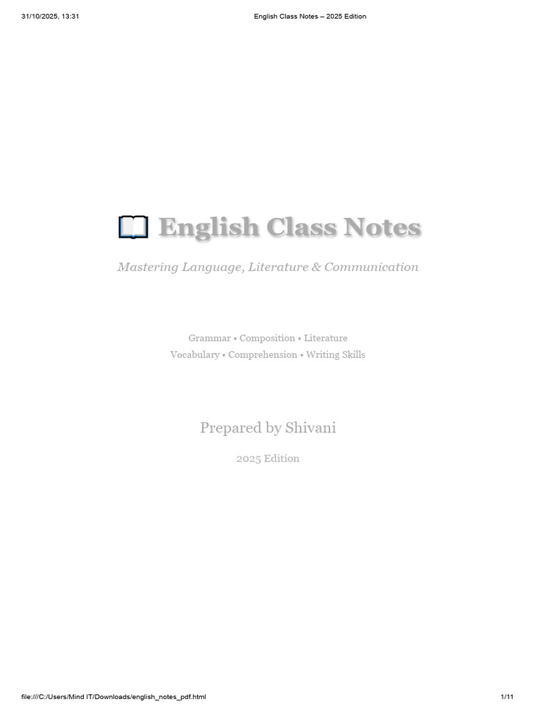 ENG 420W Class Notes Overview | PDF | Part Of Speech | Grammatical Tense