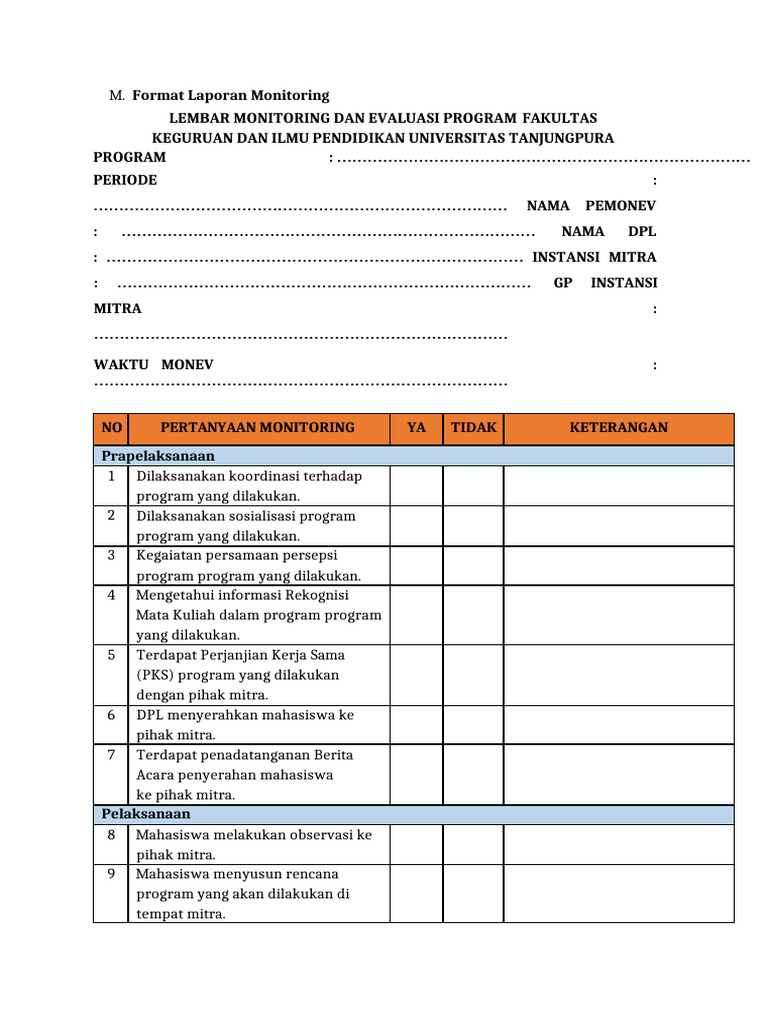 Format Laporan Monitoring Program Pendidikan | PDF