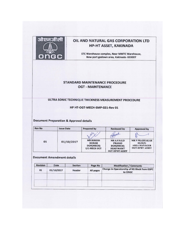 Ultrasonic Thickness Measurement Procedure | PDF | Pipe (Fluid ...