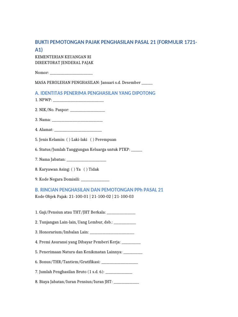 Formulir 1721 A1 Kosong | PDF