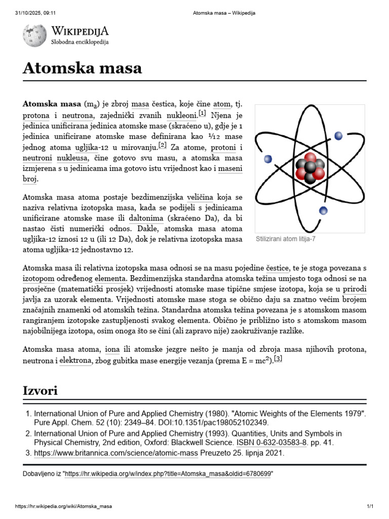 Atomska Masa - Wikipedija | PDF
