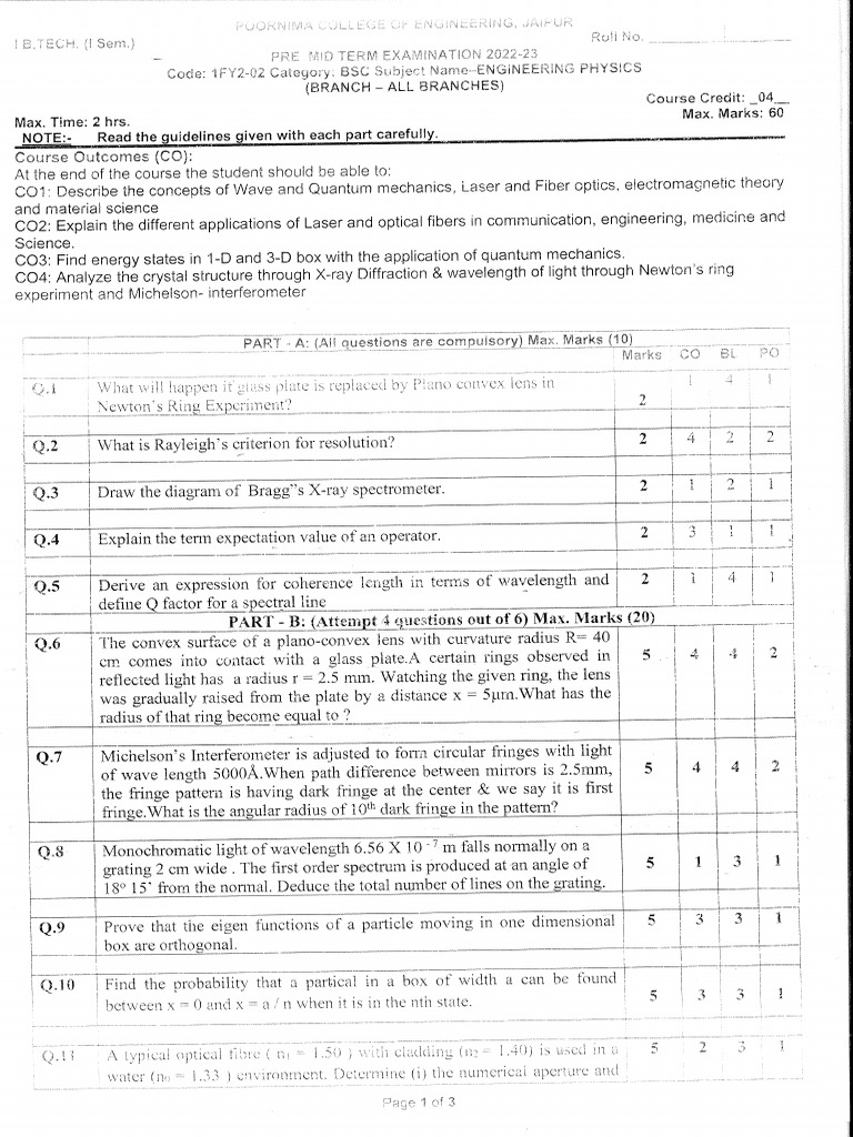 Ep Exam Paper I Sem | PDF