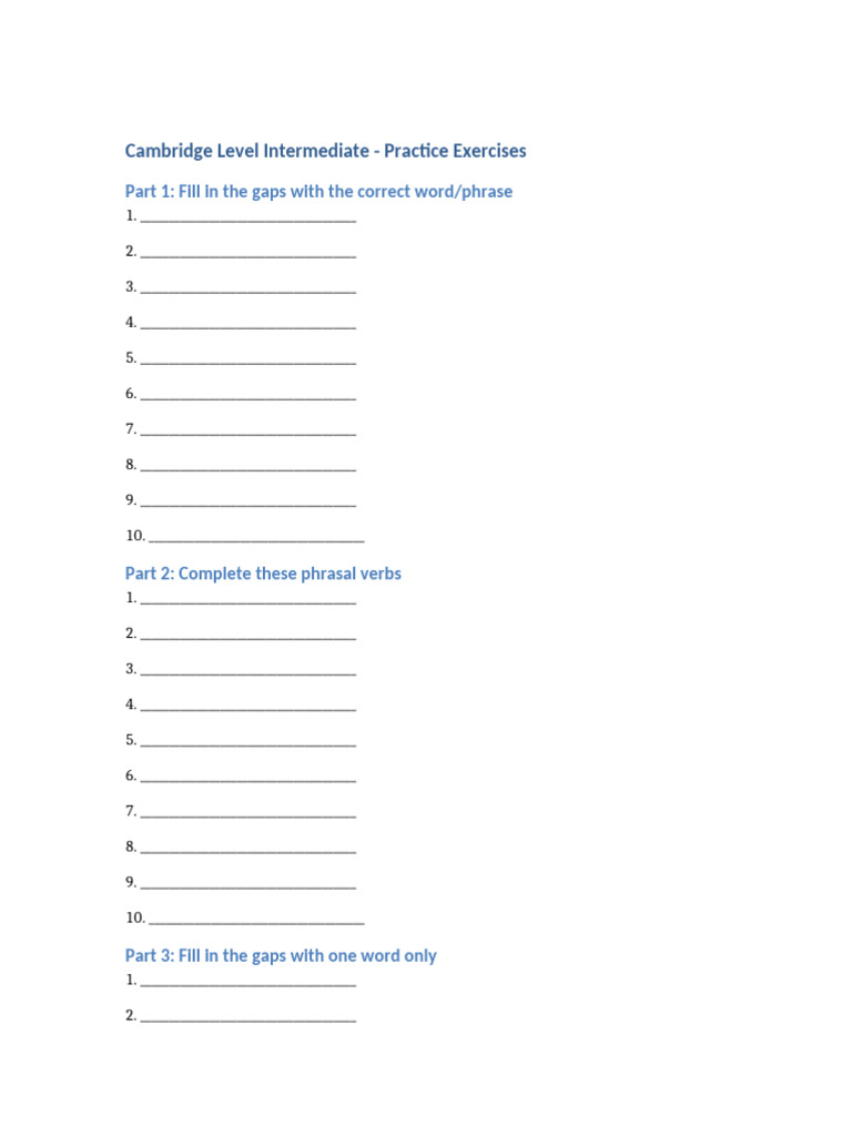 Cambridge Intermediate Practice Exercises | PDF | Linguistics | Grammar