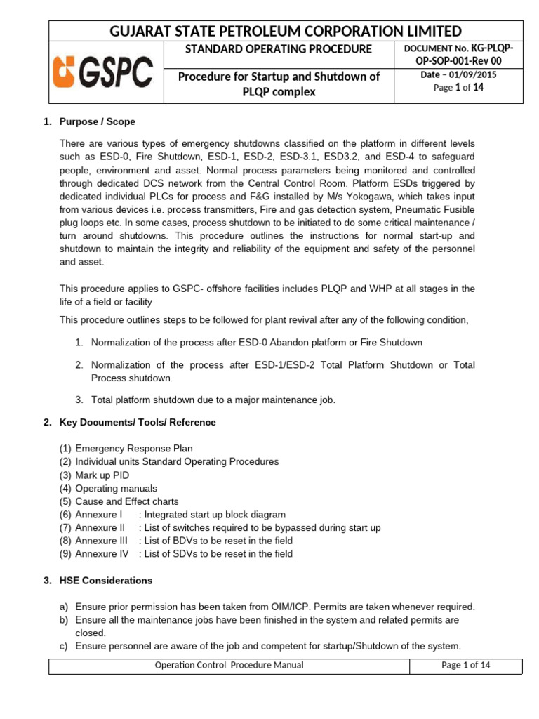 Procedure For Startup and Shutdown of PLQP Complex | PDF | Pump | Water