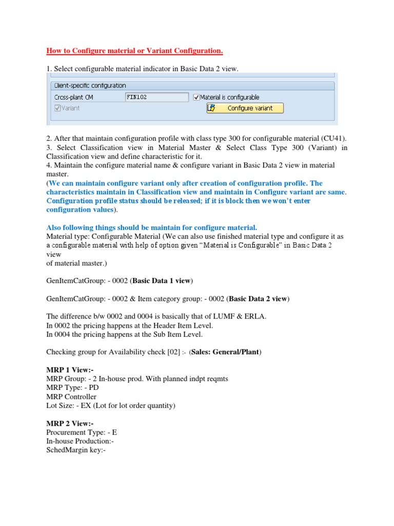 Configuring SAP Variant Materials | PDF