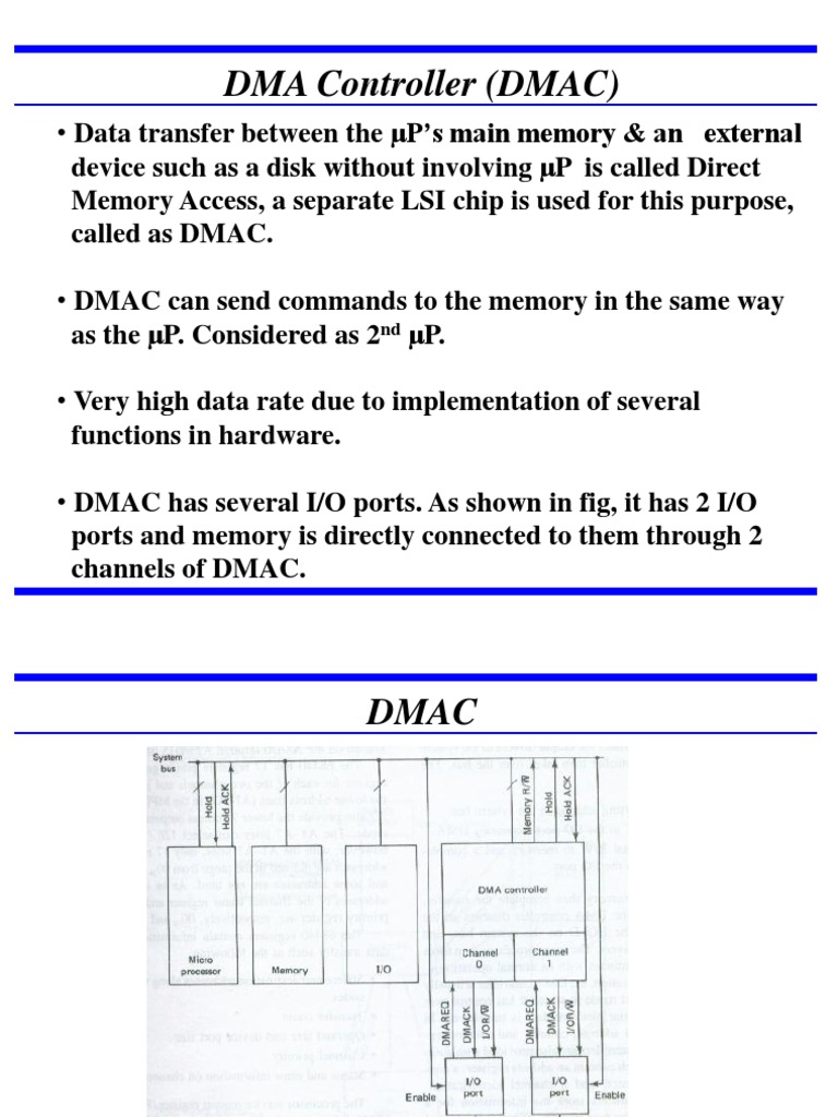 DMA Controller (DMAC) : - Data transfer between the μP's main memory ...