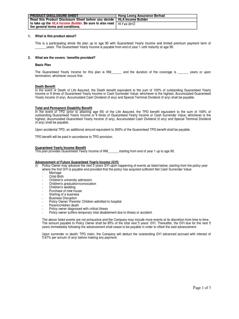 HLA Income Builder Guide | PDF | Insurance | Service Industries