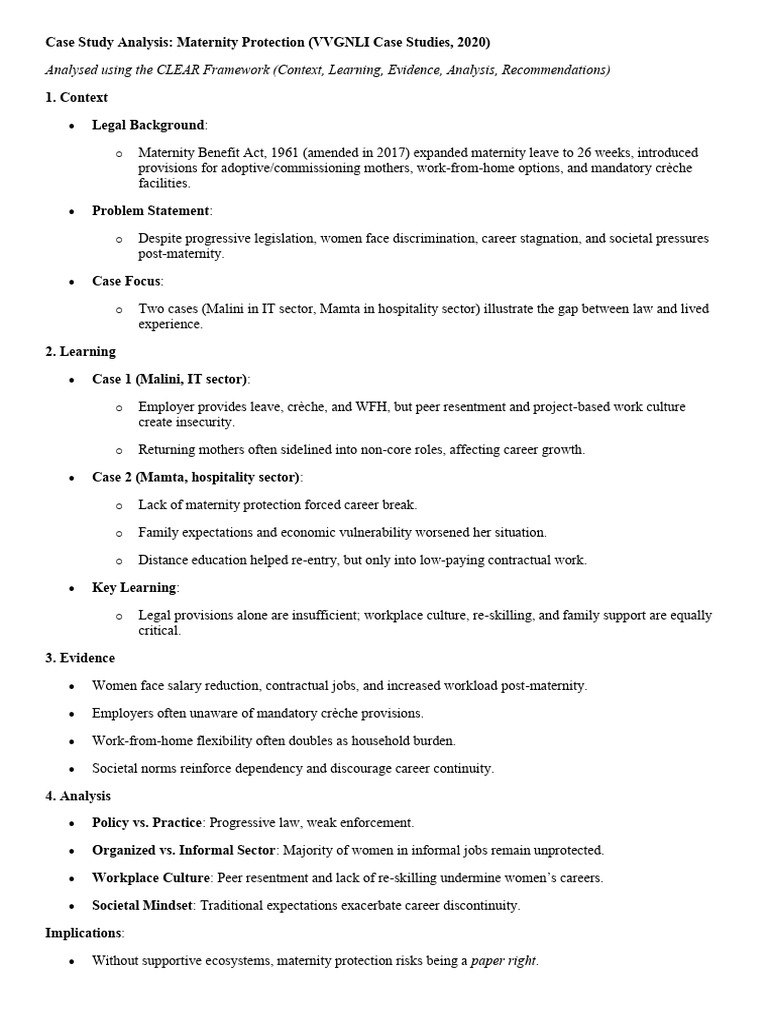 Maternity Protection Case Study Analysis | PDF | Parental Leave ...