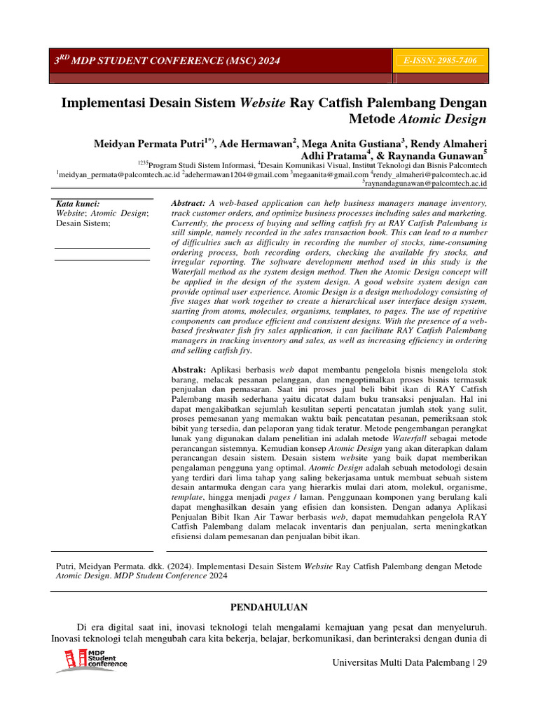 Implementasi Desain Sistem Website Ray Catfish Palembang Dengan Metode Atomic Design | PDF