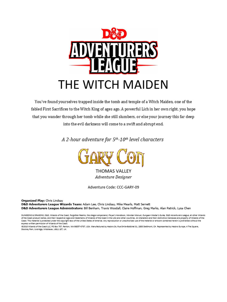 D&D Adventure: The Witch Maiden Tomb | PDF | Dungeons & Dragons ...