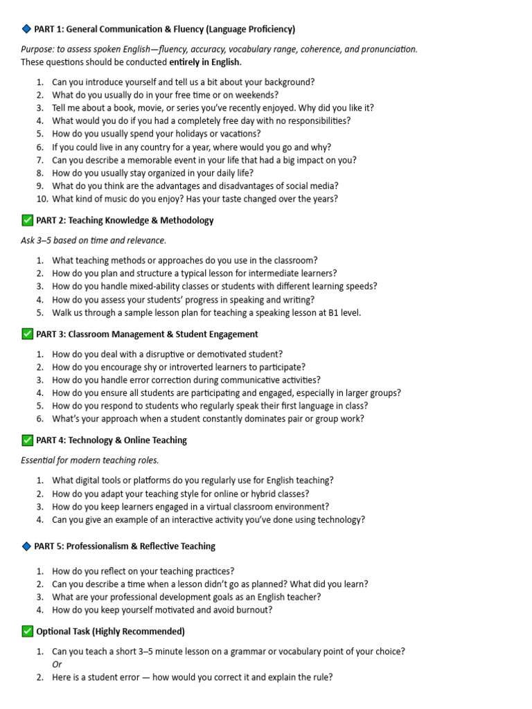 Comprehensive Set Of Questions For English Teachers Pdf Fluency