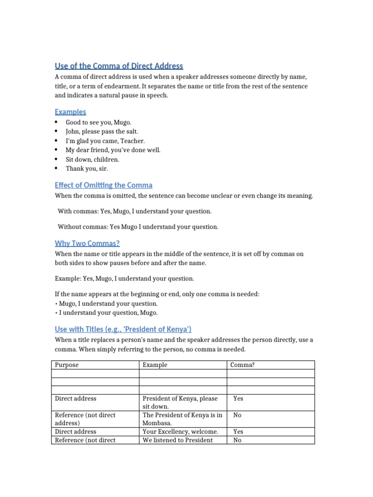 Comma of Direct Address Final Underlined | PDF | Comma | Linguistics