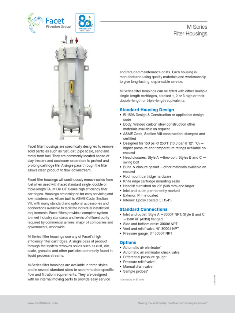 M Series Filter Housings Overview | PDF | Filtration | Valve