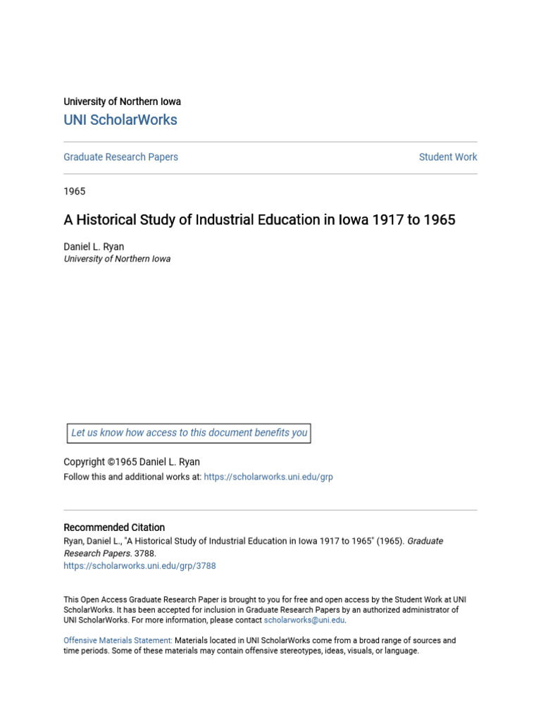 A Historical Study of Industrial Education in Iowa 1917 To 1965 | PDF
