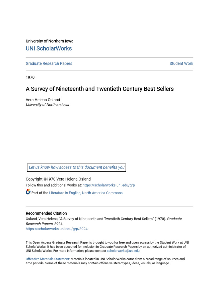 A Survey of Nineteenth and Twentieth Century Best Sellers | PDF ...