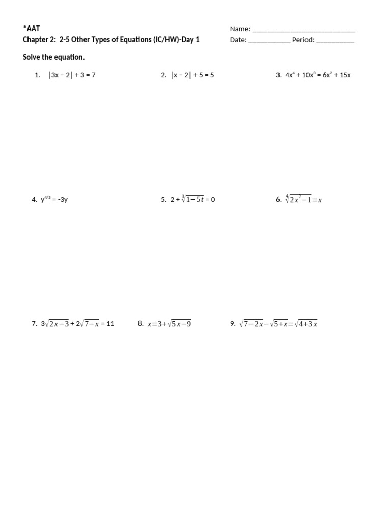 Section 2-5 Other Types of Equations Day 1 | PDF