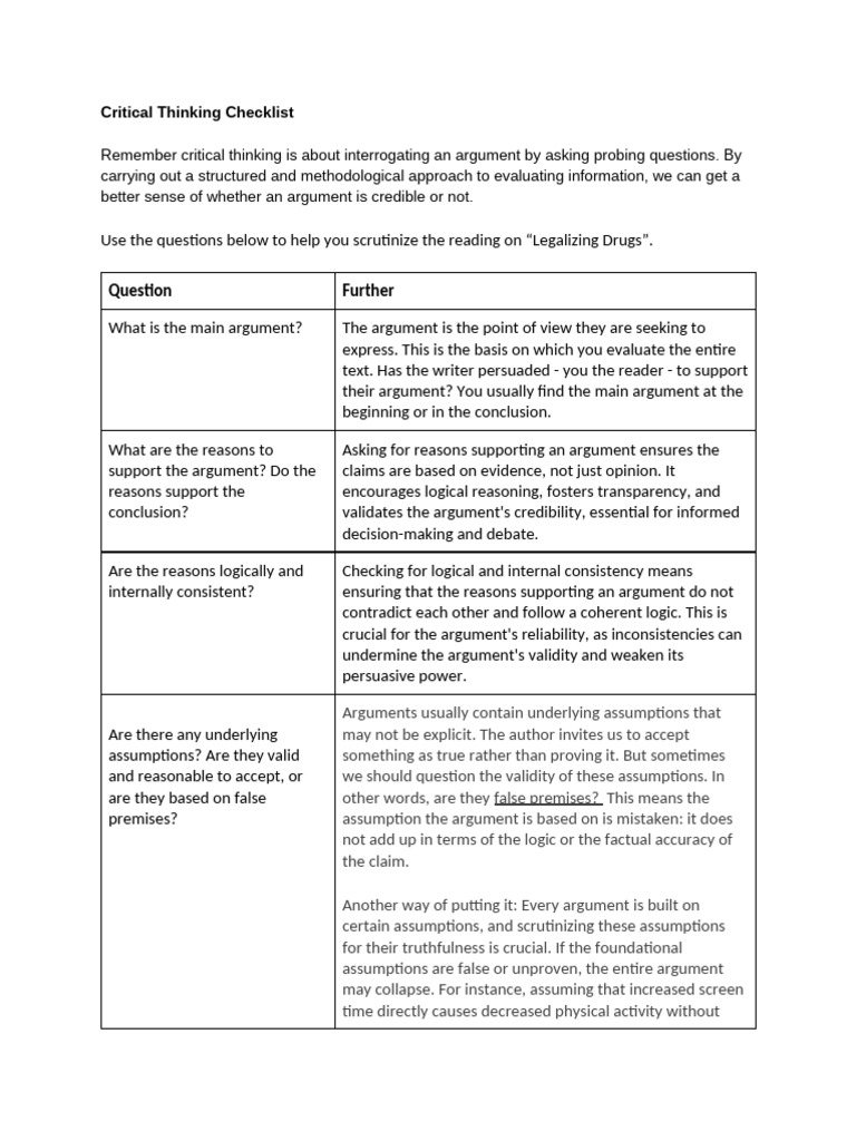 Critical Thinking Checklist | PDF | Argument | Evidence