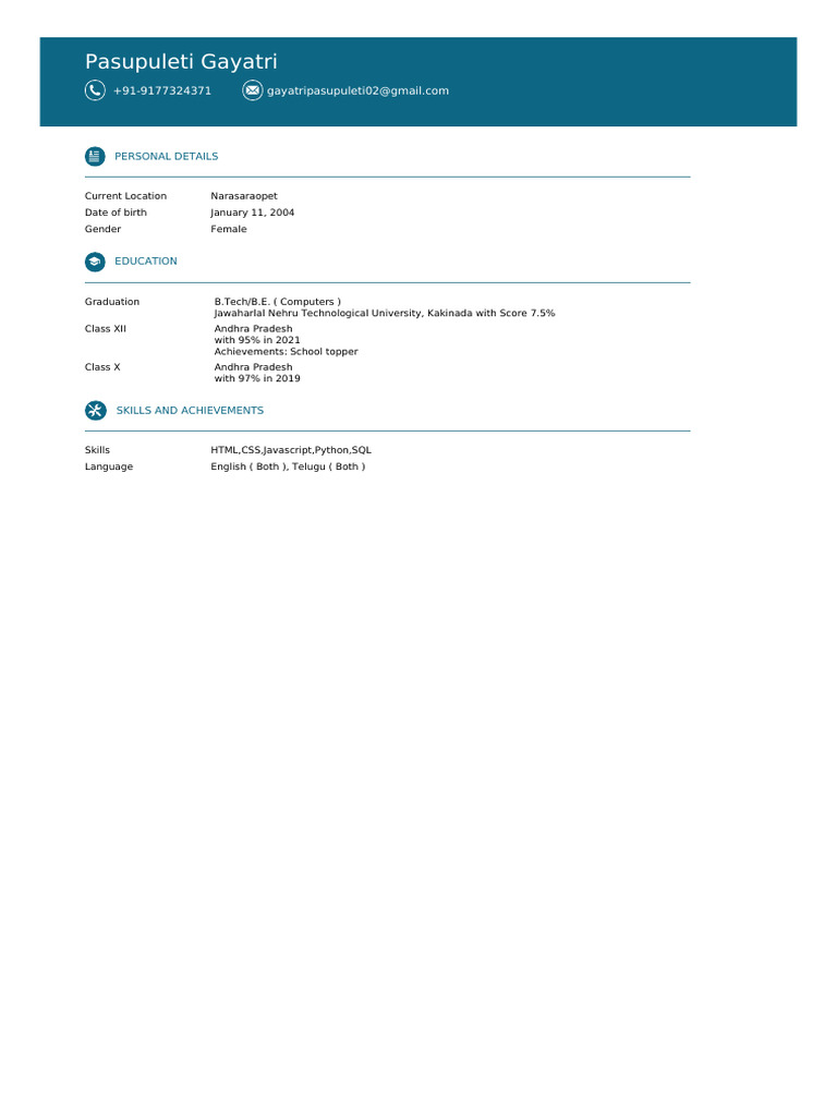 Pasupuleti Gayatri Resume | PDF