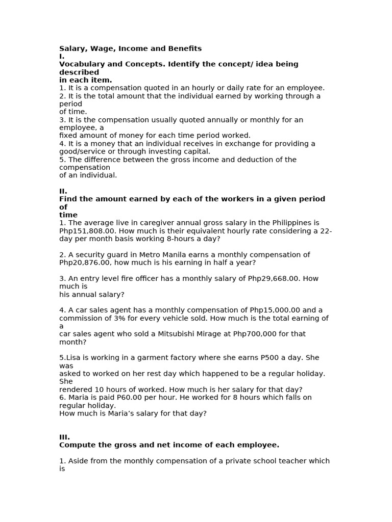 Salary,Wage, Income, Benefits Worksheet | PDF | Salary | Income