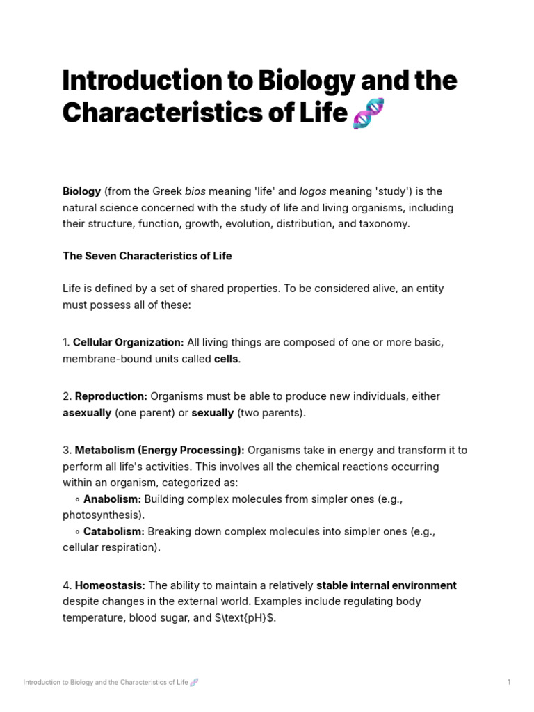 Introduction To Biology and The Characteristics of Life | PDF | Biology ...