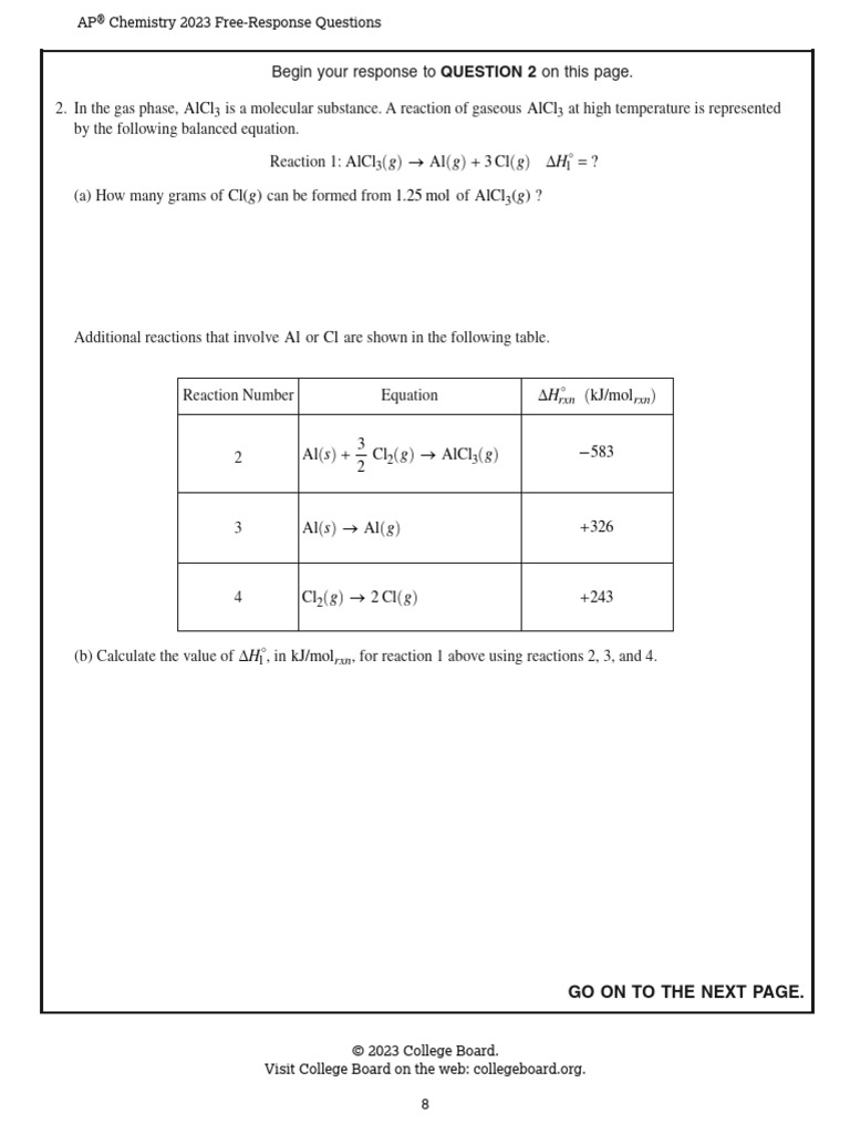 AP Chemistry 2023 Free-Response Questions - Thermochem Only | PDF ...