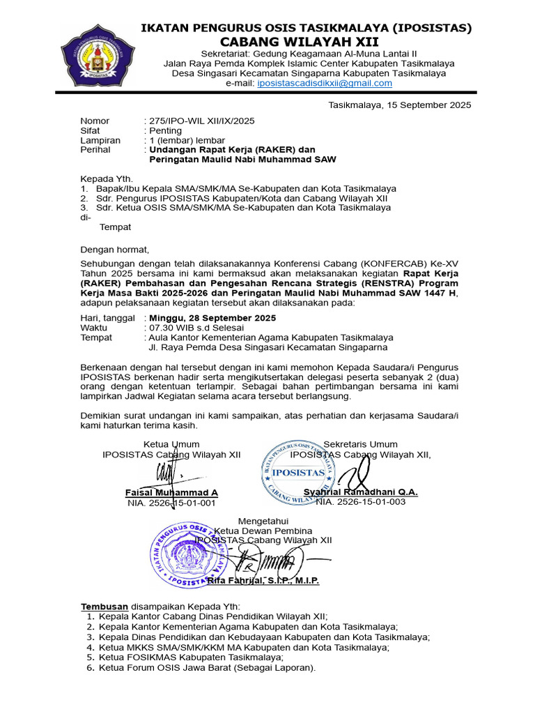 Undangan Raker dan Maulid Nabi 2025 | PDF
