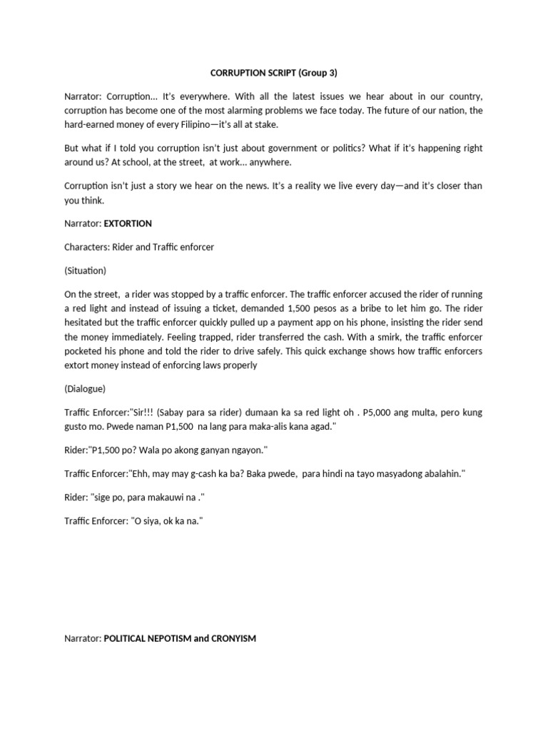 Corruption Script Grp. 3 | PDF | Corruption