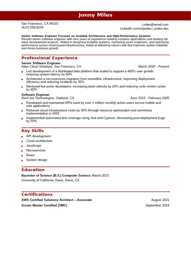 Senior Software Engineer Resume | PDF