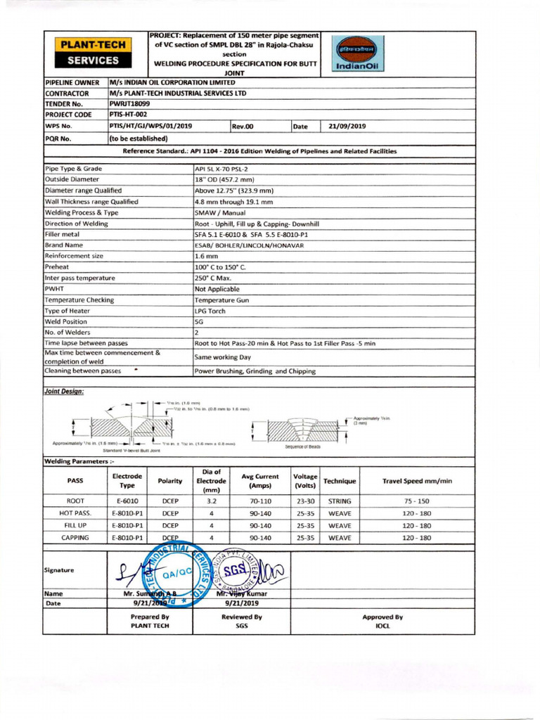 PTIS HT GJ WPS 01 WPS PQR BUTTWELD | PDF | Welding | Construction