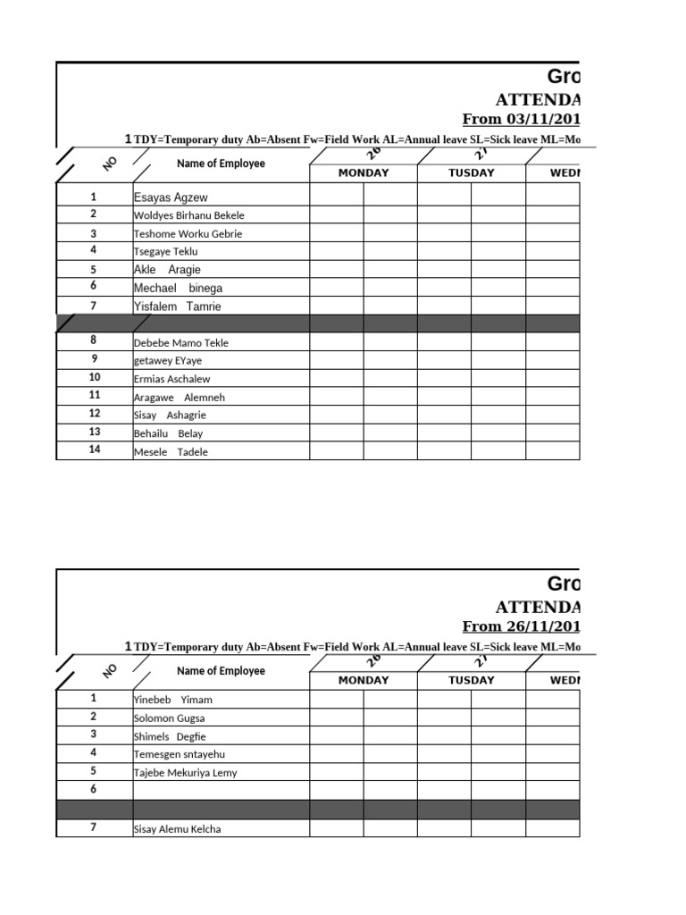 Attendance Sheets for Multiple Groups | PDF