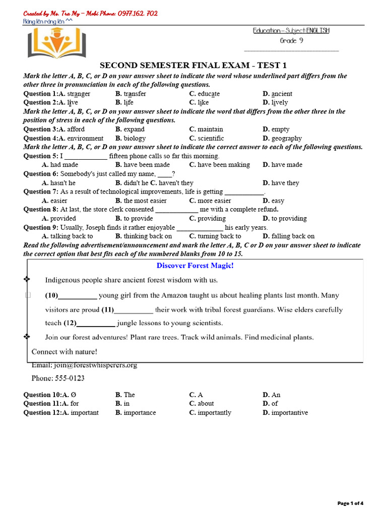 Second Semester English Exam Practice | PDF | Coast | Earth Sciences