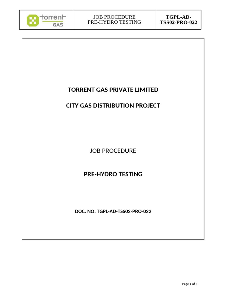Pre-Hydro Testing Procedure Guide | PDF | Leak | Pressure
