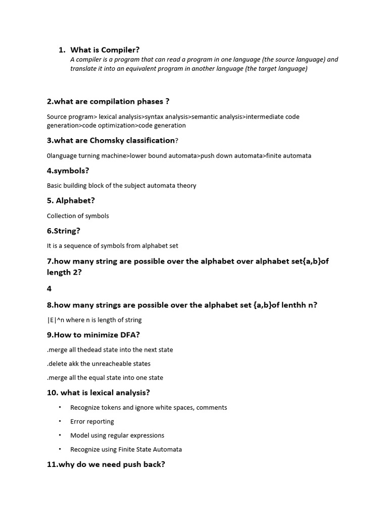 Compiler Design Viva | PDF | Parsing | Regular Expression