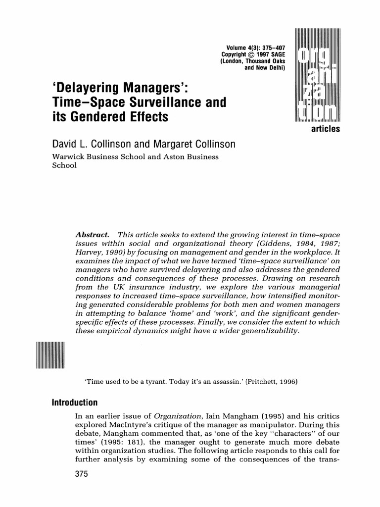 Collinson Collinson 1997 Delayering Managers Time Space Surveillance ...